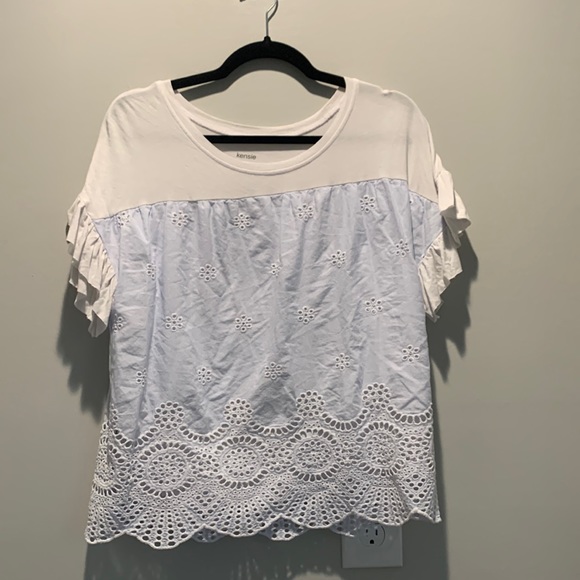 Kensie | Tops | Kensie Blue And White Eyelet Top | Poshmark